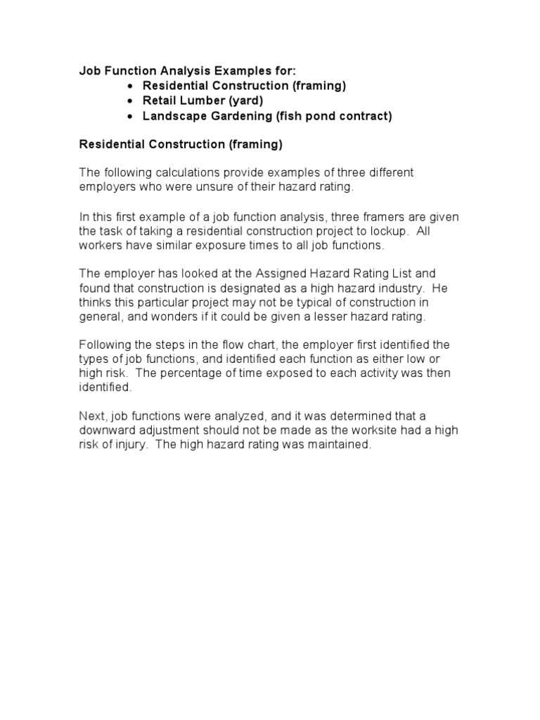 Job Function Example 2 | PDF | Employment | Hazards