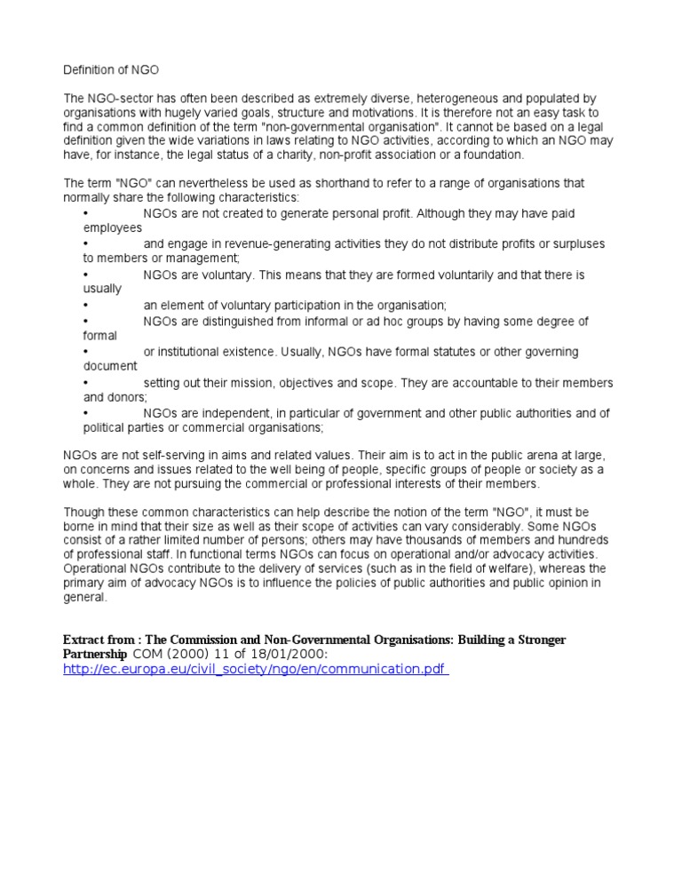 Definition of NGO | PDF | Non Governmental Organization | Profit ...