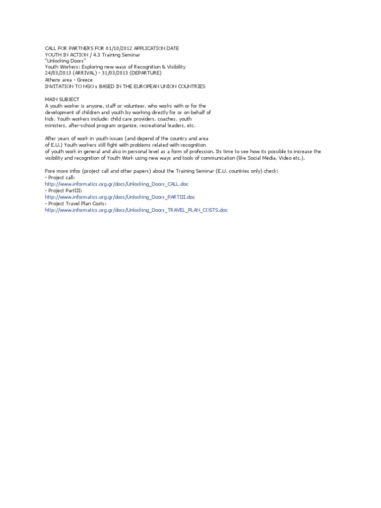 Call For Partners For 01 | PDF