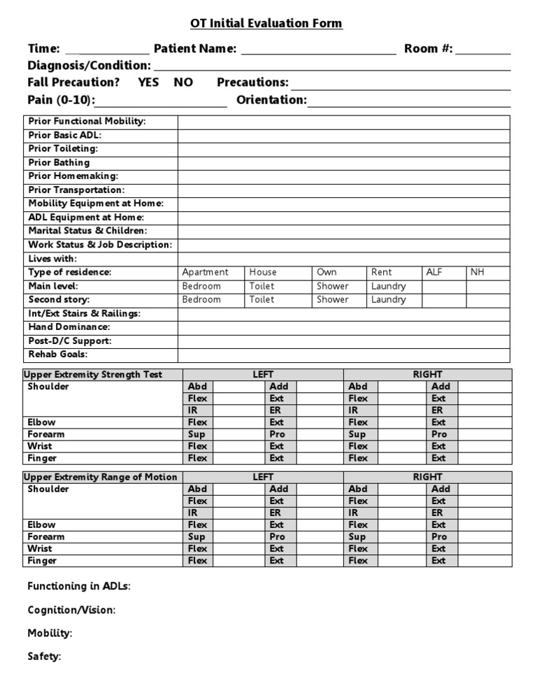 OT Initial Evaluation Form Template | PDF | Wellness