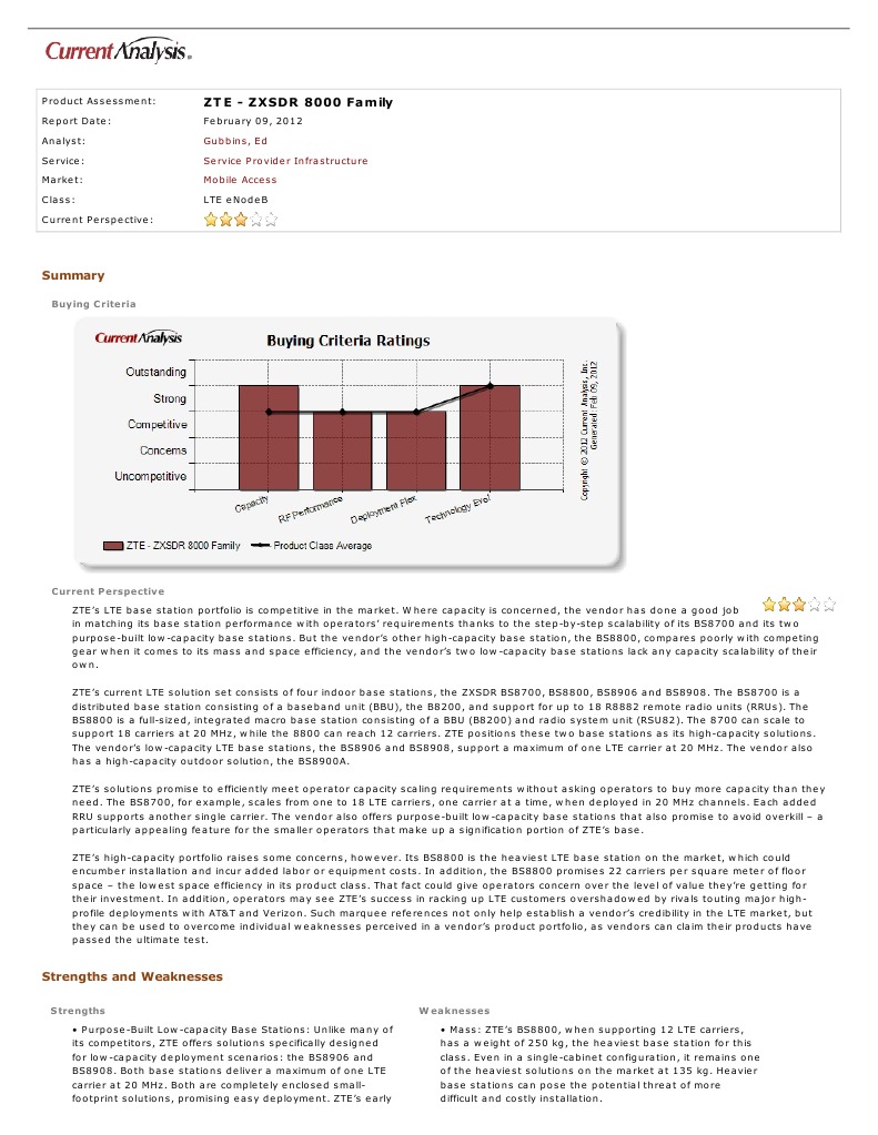 Current Analysis ZTE ZXSDR 8000 eNodeB Report - 53791 | PDF | Lte ...