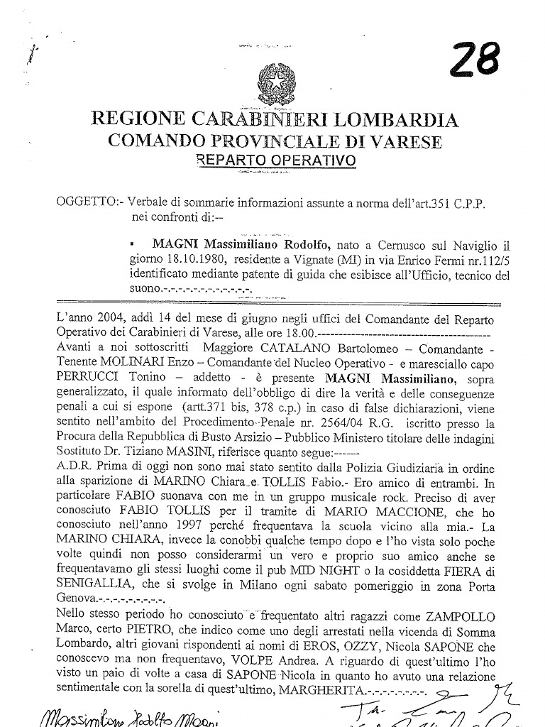 Massimo Magni. Interrogatori. | PDF