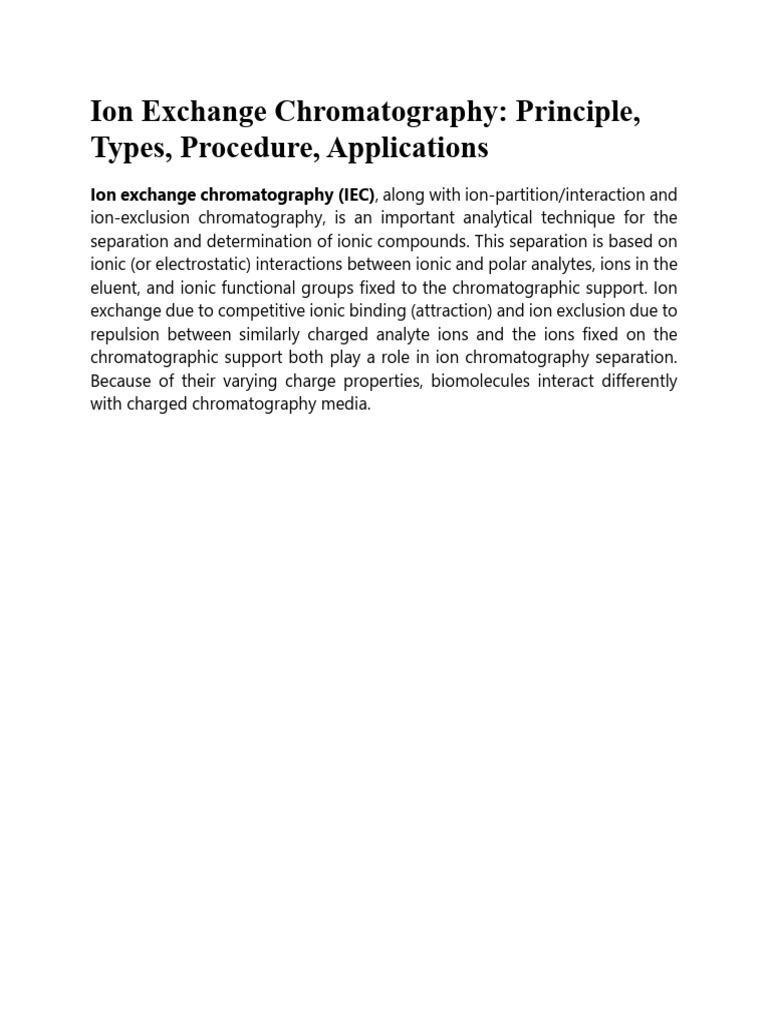 Ion Exchange Chromatography | PDF | Chromatography | Ion
