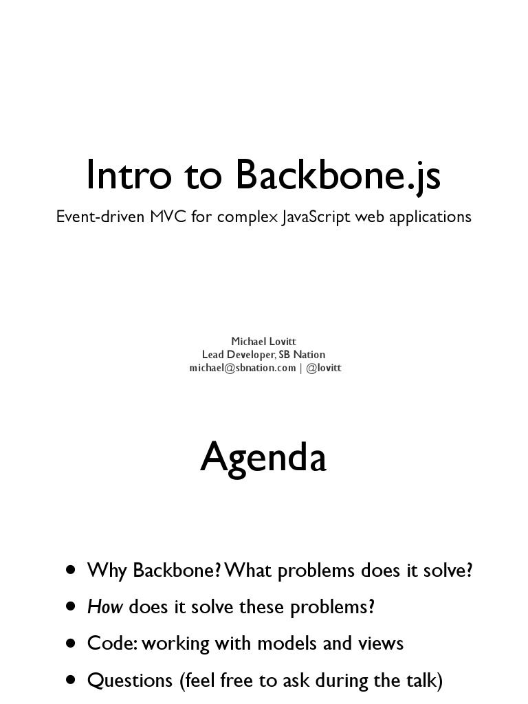 Intro To Backbone Js Event Driven Mvc For Complex Javascript Web