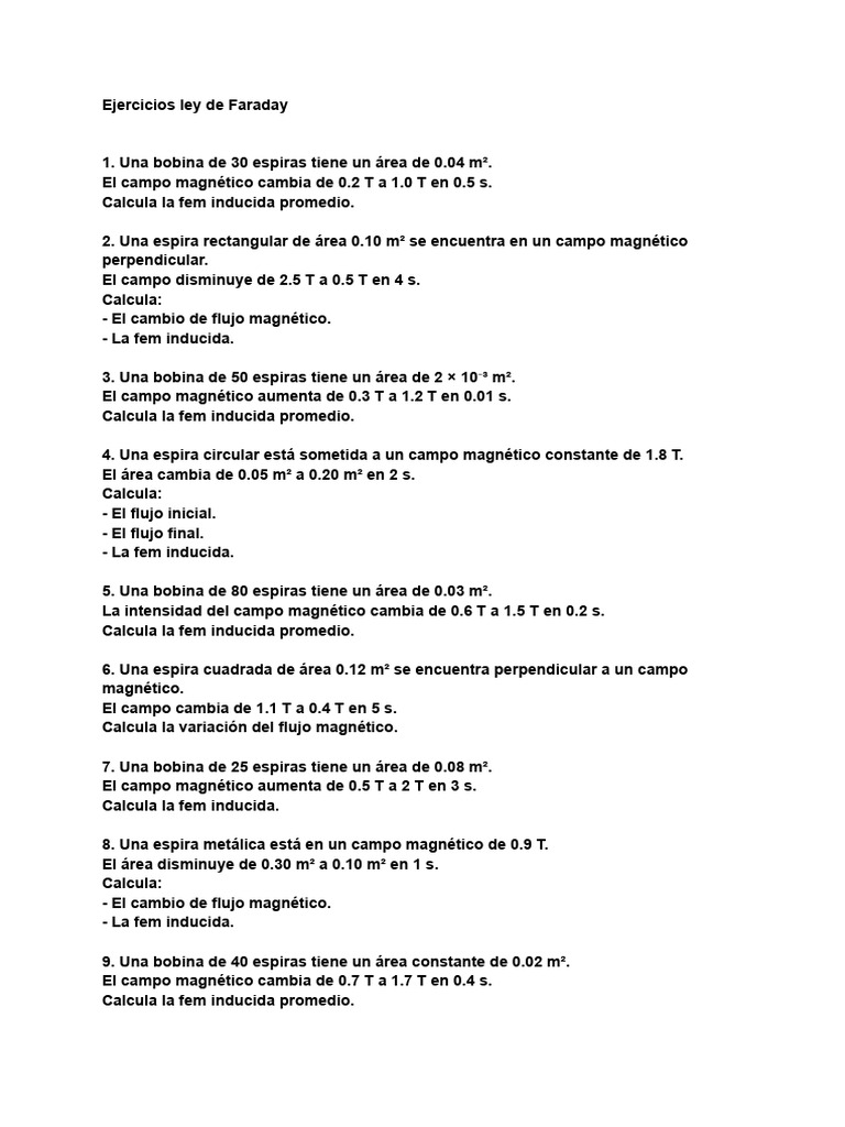 Ejercicios Ley de Faraday | PDF