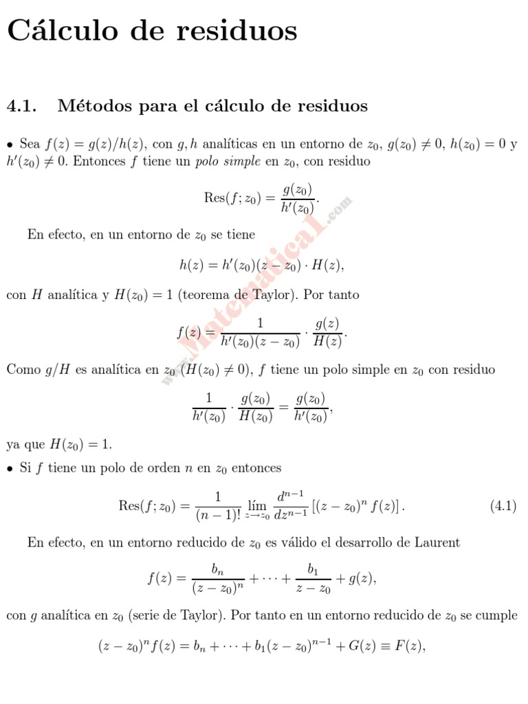 Calculo de Residuos | PDF | infinito | Integral