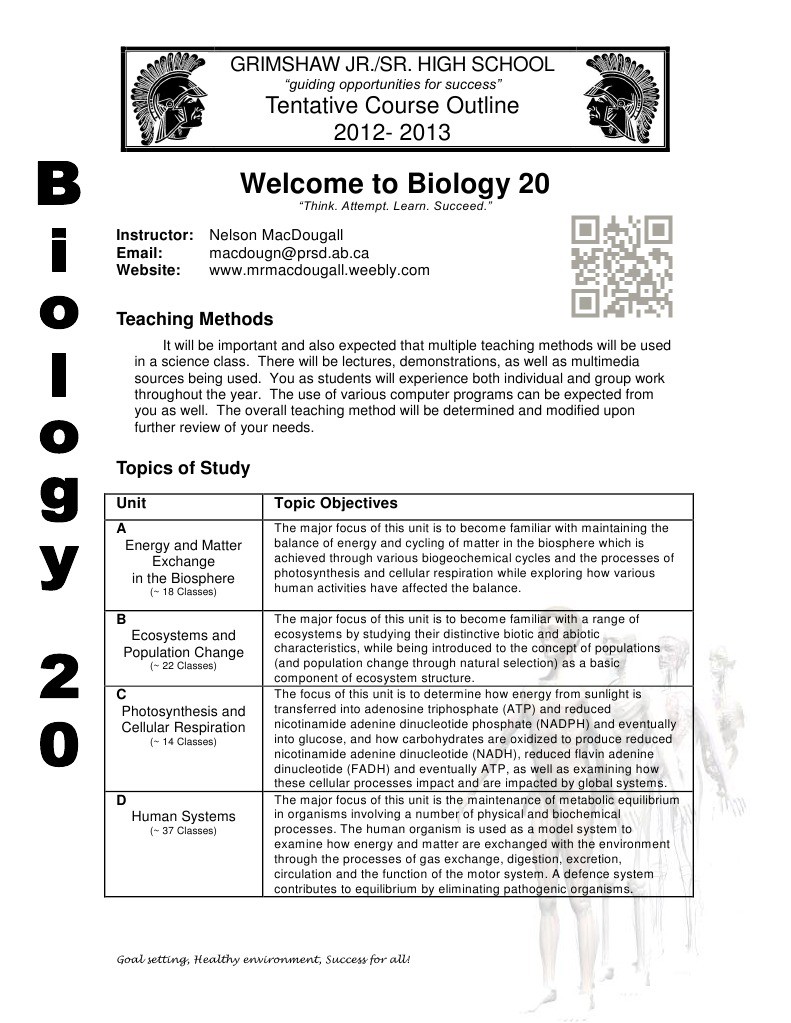 Biology 20 Course Outline 2012-2013 | PDF | Adenosine Triphosphate | Redox