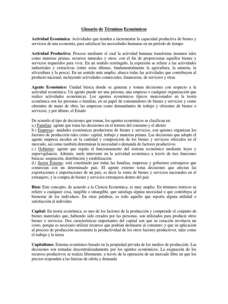 Glosario de Términos Económicos | PDF | Oferta (economía) | Bienes