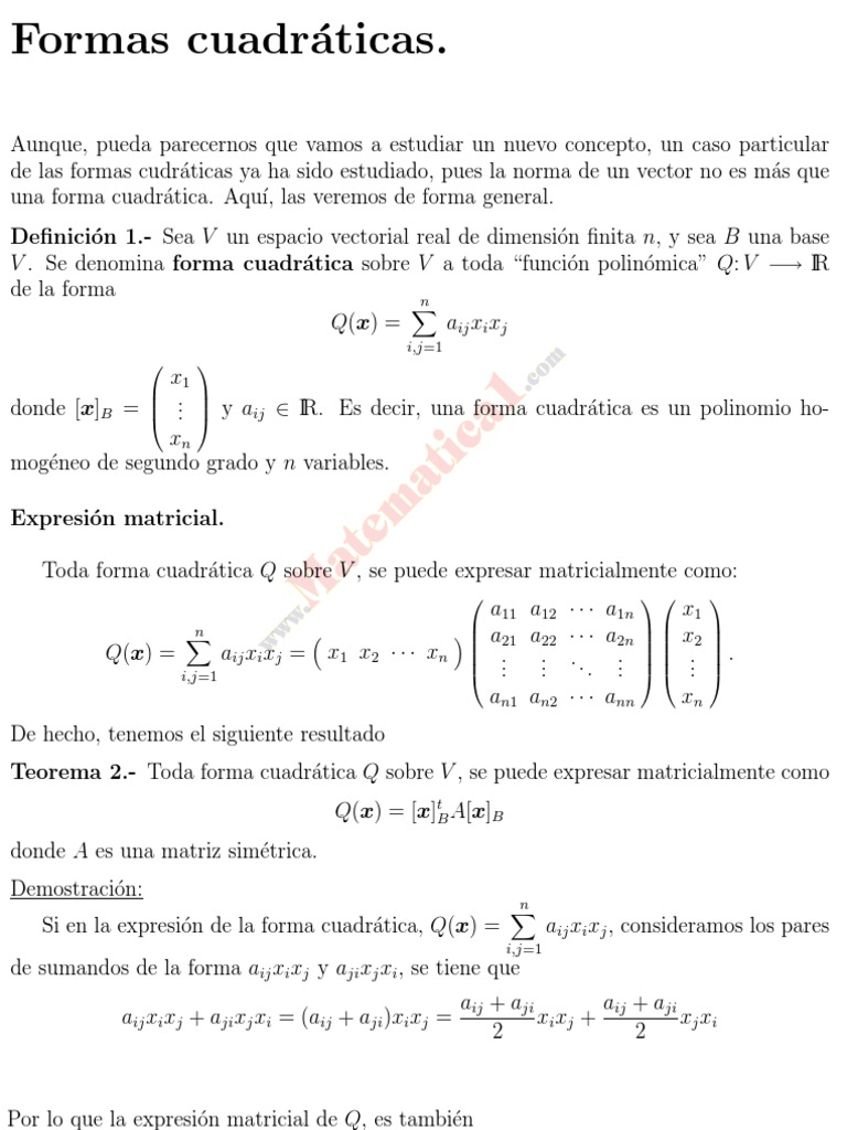 Formas Cuadraticas | PDF | Matriz (Matemáticas) | Valores propios y ...