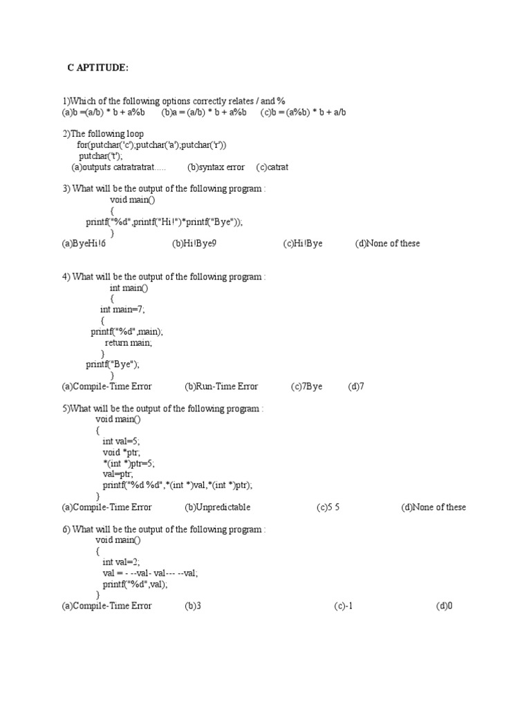 C Questions Pdf C Programming Language Notation