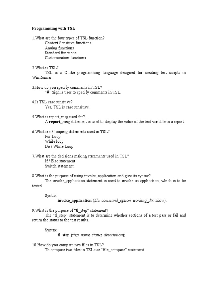 Programming With TSL (Questionnaire) | PDF | Subroutine | Scope (Computer Science)