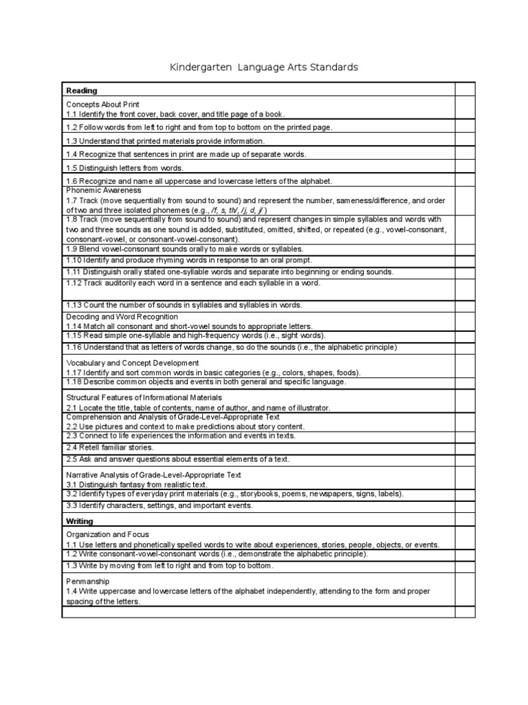 Kindergarten Language Arts | PDF