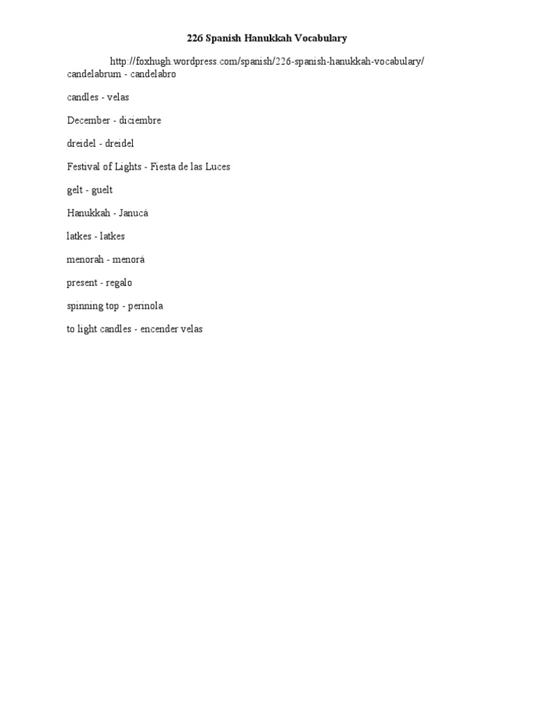 227 Spanish Hanukkah Vocabulary | PDF