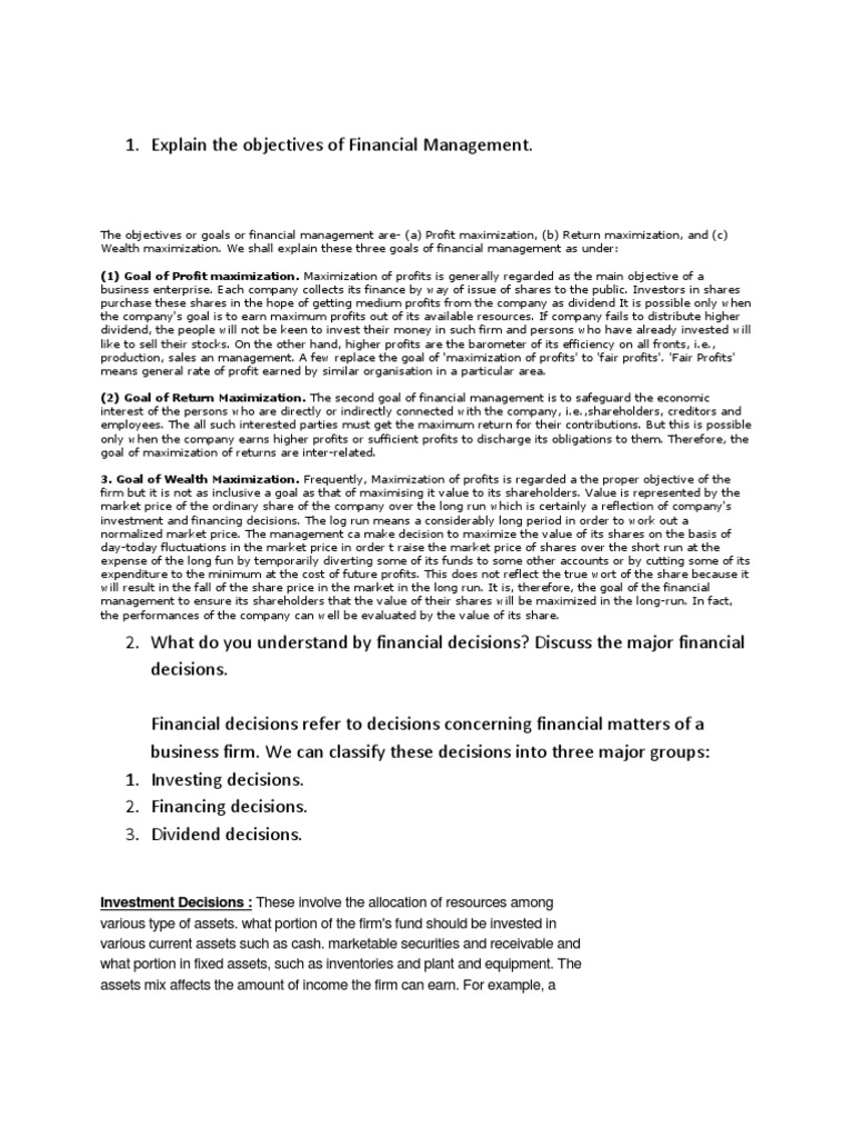 Explain The Objectives of Financial Management | PDF | Dividend | Investing