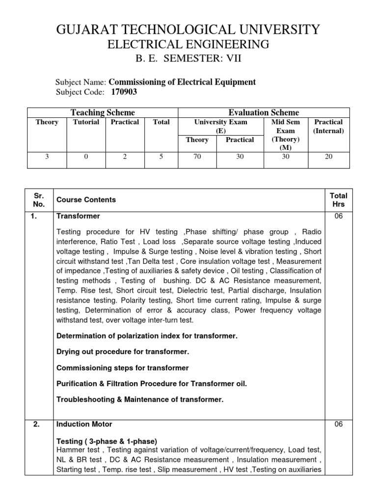 Commissioning of Electrical Equipment | PDF | Transformer | Electrical ...