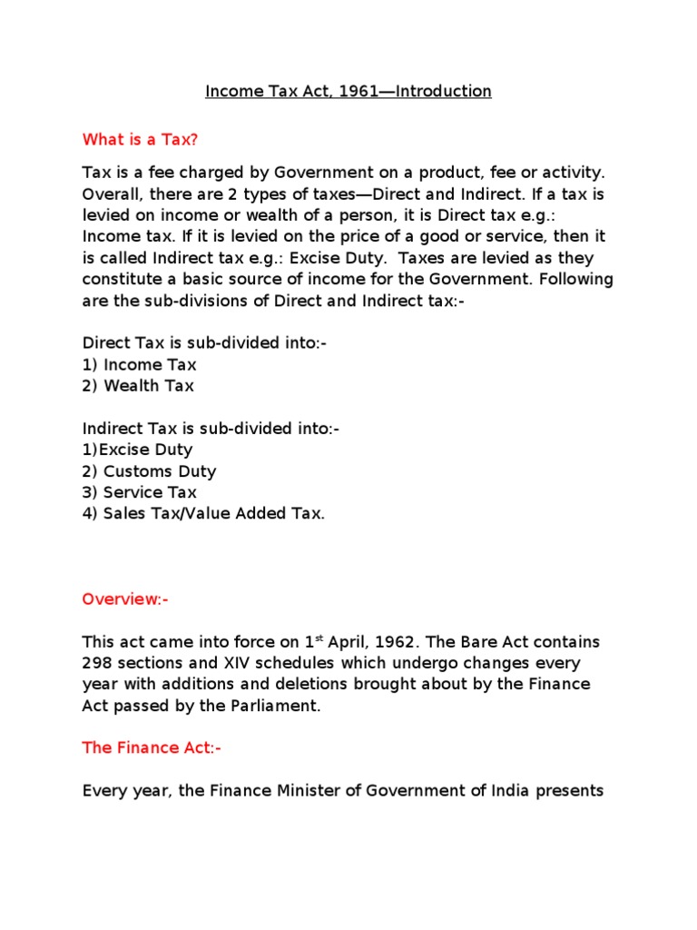 Introduction to Income Tax in India | PDF | Income Tax In India | Tax ...