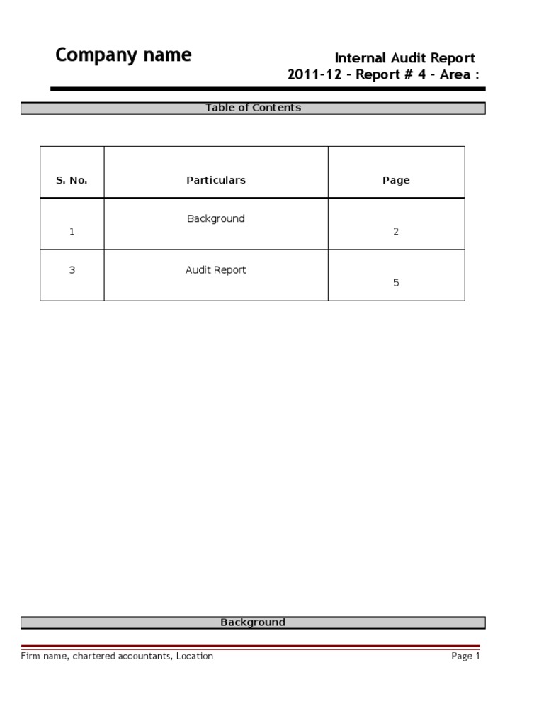 Internal Audit Report Format | Internal Audit | Auditor's Report