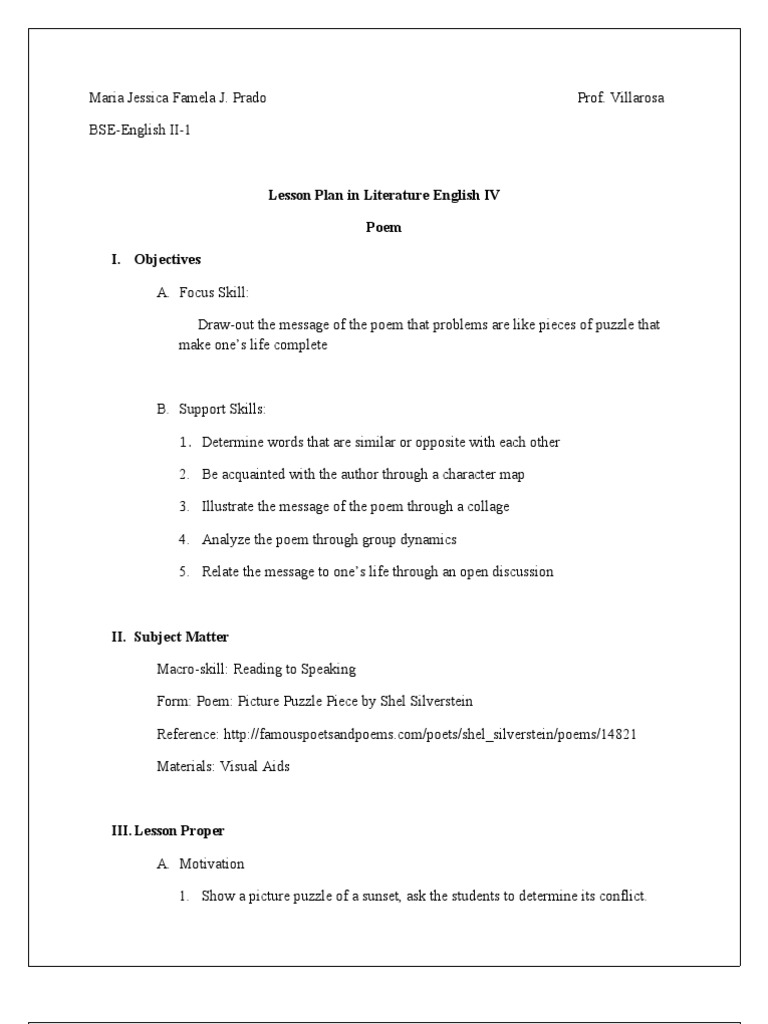Lesson Plan POEM Lesson Plan Cognition