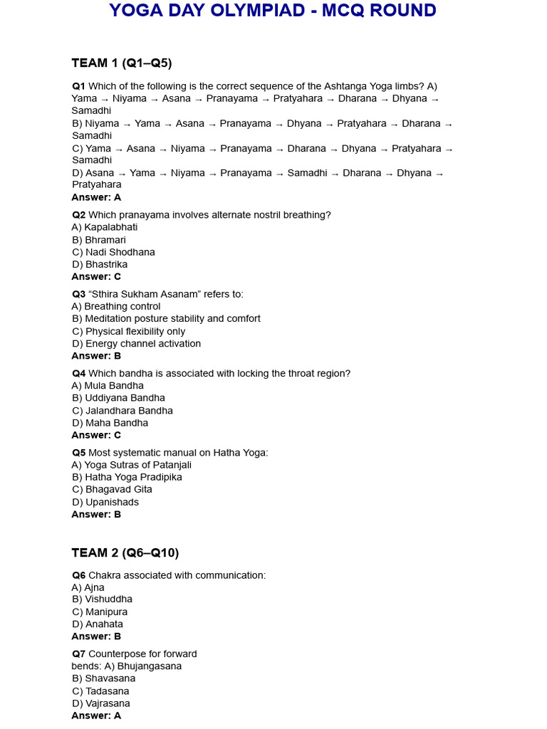 Yoga Day Olympiad MCQ Round 260512 215335 | PDF | Yoga | Asana