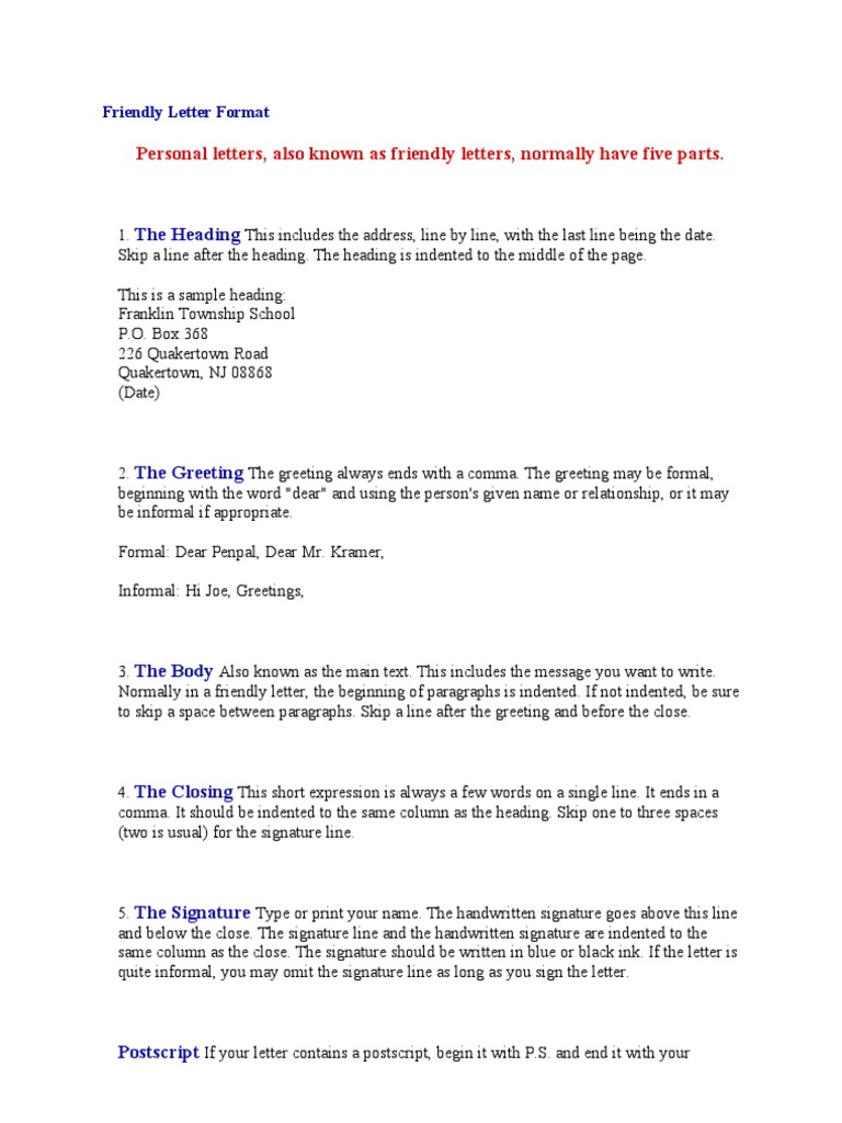 Examples Of A Friendly Letter Format