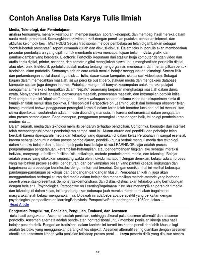 Contoh Analisa Data Karya Tulis Ilmiah