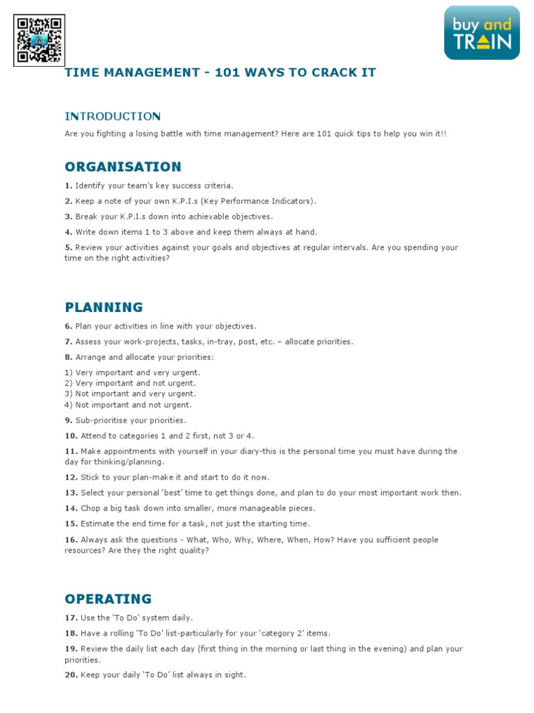 Organisation: Time Management - 101 Ways To Crack It | PDF | Time ...