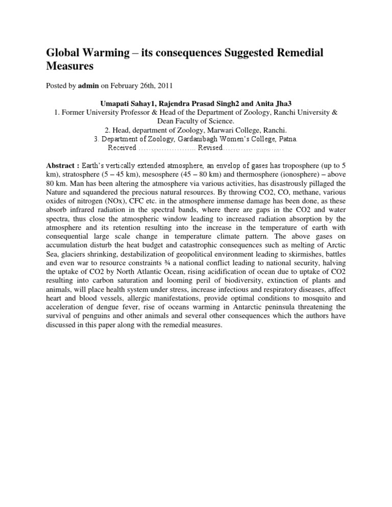 Global Warming: Impacts and Solutions | PDF
