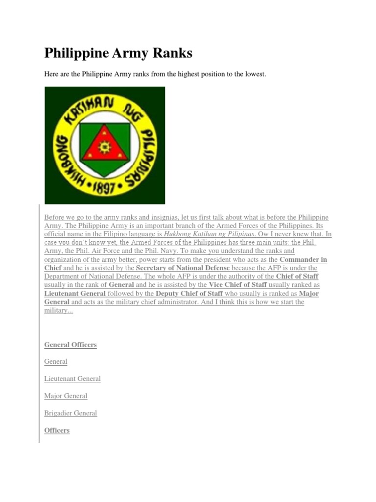 Philippine Army Ranks | PDF | Military Rank | Sergeant