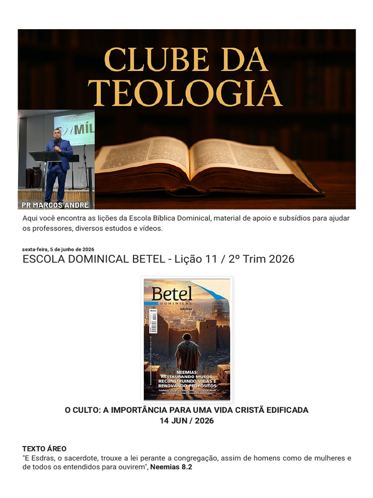 Clube Da Teologia_ Escola Dominical Betel - Lição 11 _ 2º Trim 2026 ...