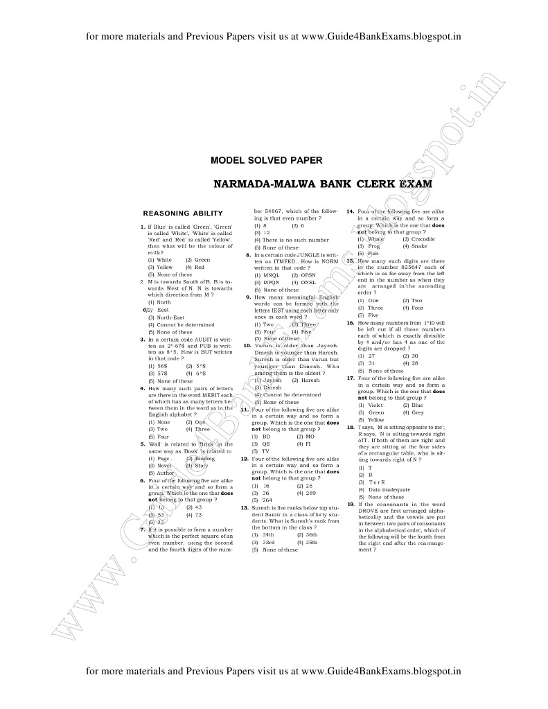 Regional Rural Bank Clerks Previous Papers - Guide4BankExams | PDF