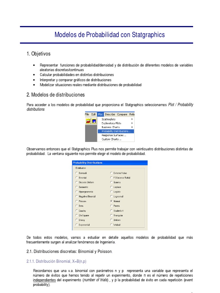 Probabilidad Con StatGraphics | Descargar gratis PDF | Distribución de veneno | Enseñanza de ...