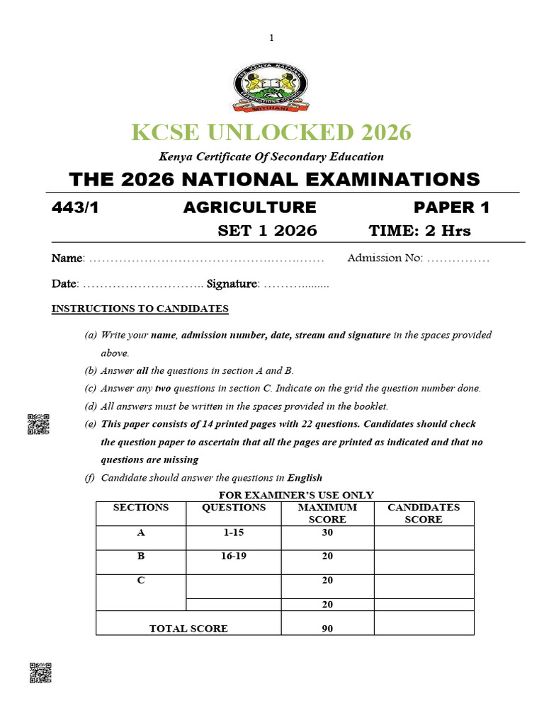 Kcse Unlocked Set 1 2026 | PDF | Haemophilia | Supply (Economics)