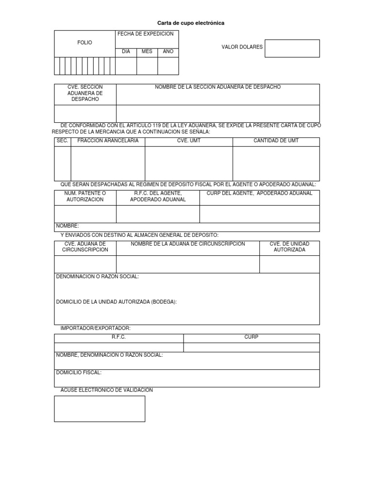 Carta de Cupo Electronica | PDF | aduana | Gobierno