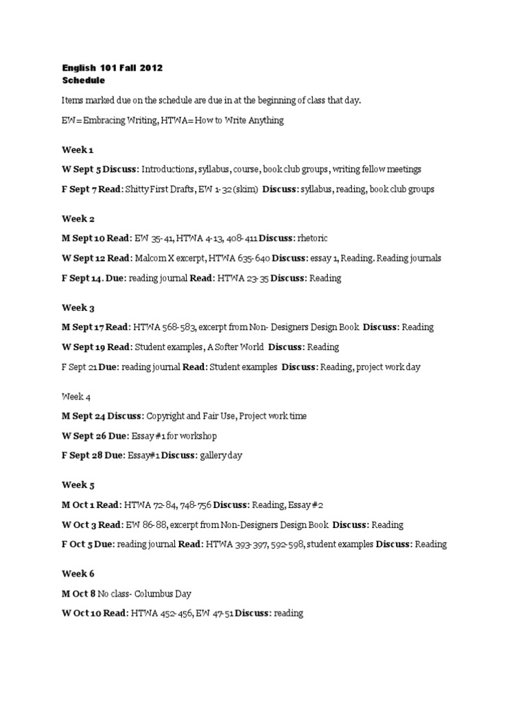 English 101 Fall 2012 | PDF | Essays