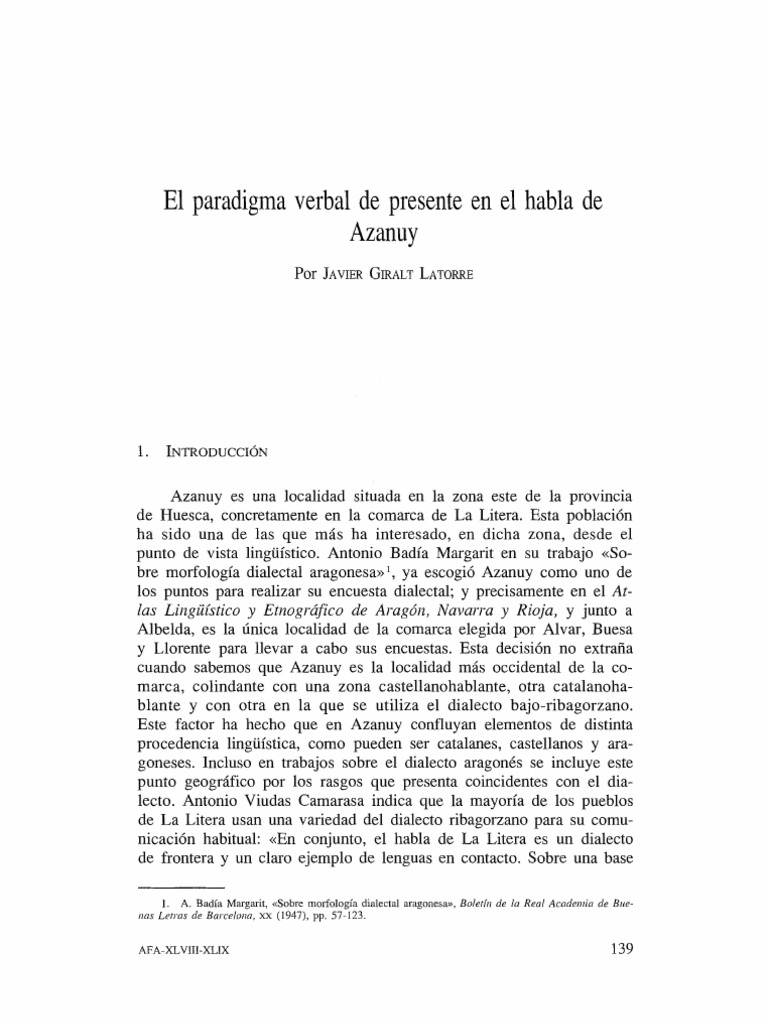 El Paradigma Verbal de Presente en El Habla de Azanuy | PDF | Verbo ...
