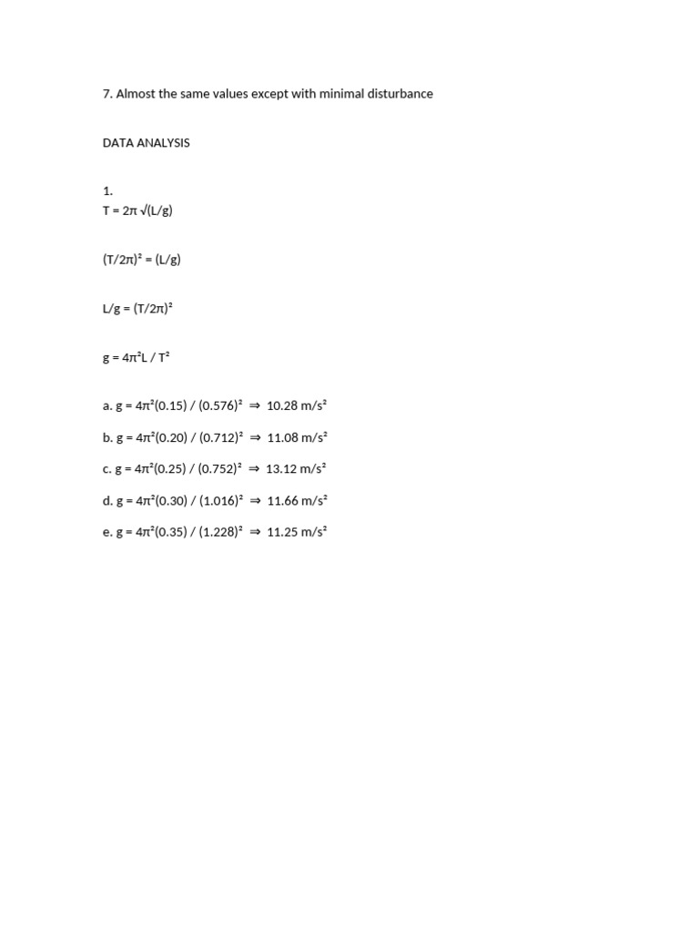Pendulum Data Analysis | PDF