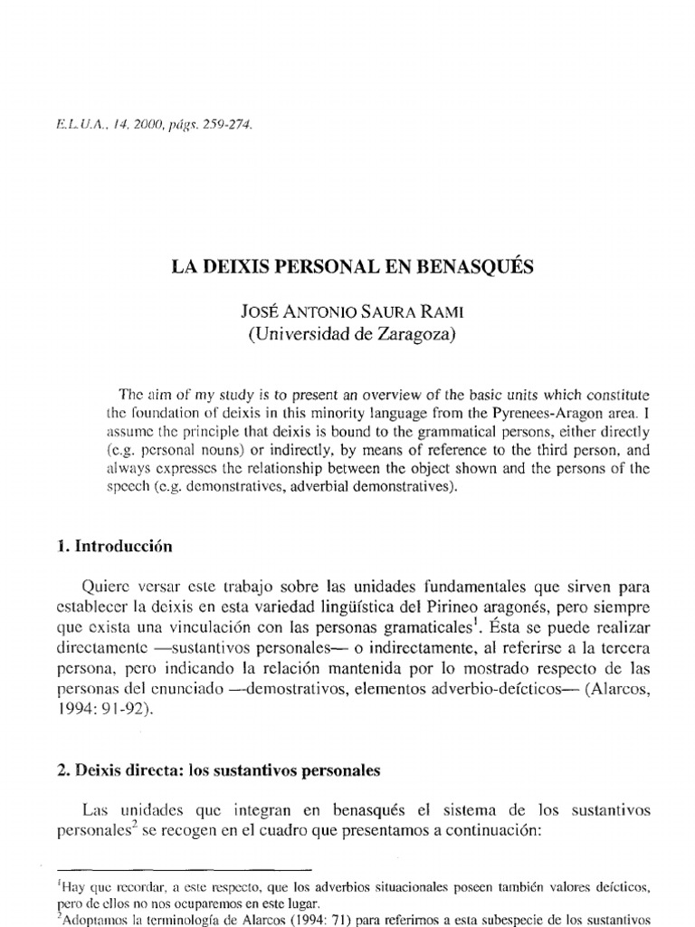 La Deixis Personal en Benasqués | PDF | Gramática | Semiótica
