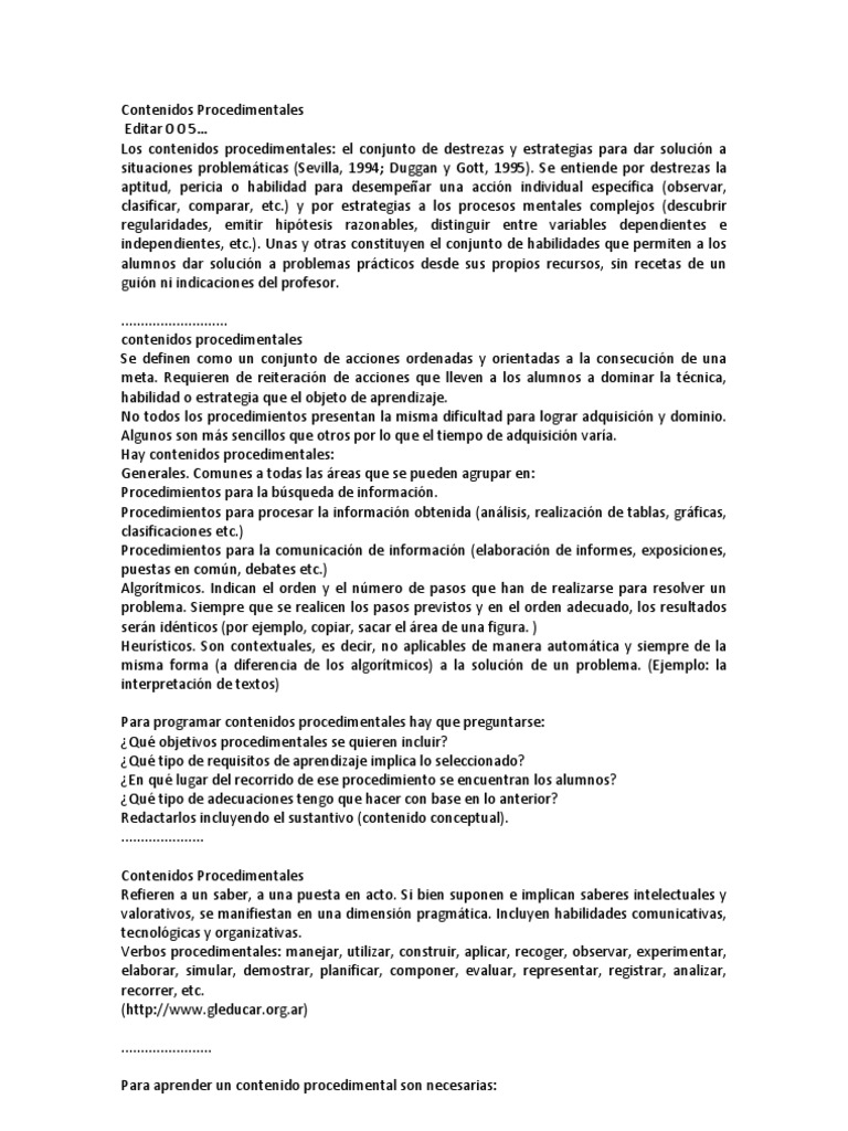 Contenidos Procedimentales | PDF | Heurístico | Aprendizaje