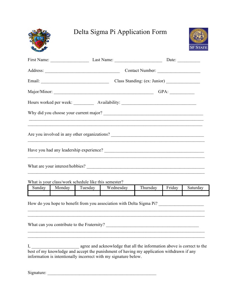 Delta Sigma Pi Application Form | PDF