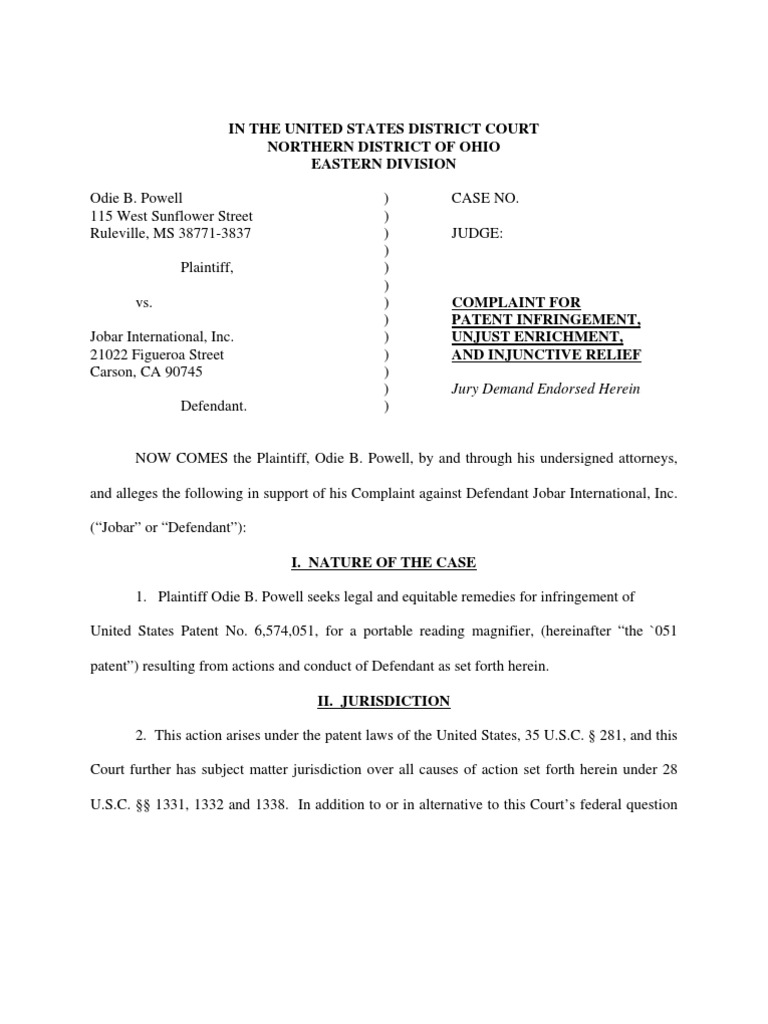 Powell v. Jobar International | PDF | Patent Infringement | Patent