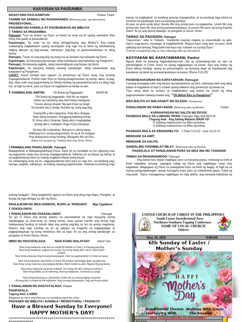 CEN Liturgy- May 10, 2026 - Mother's Sunday | PDF