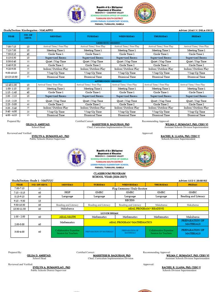 Classroom Schedule Final (2026-2027) | PDF | Teachers | Philippines