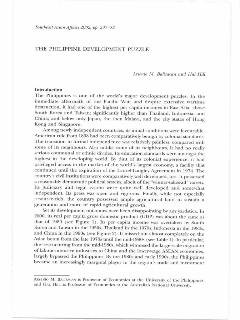 The Philippine Development Puzzle | PDF