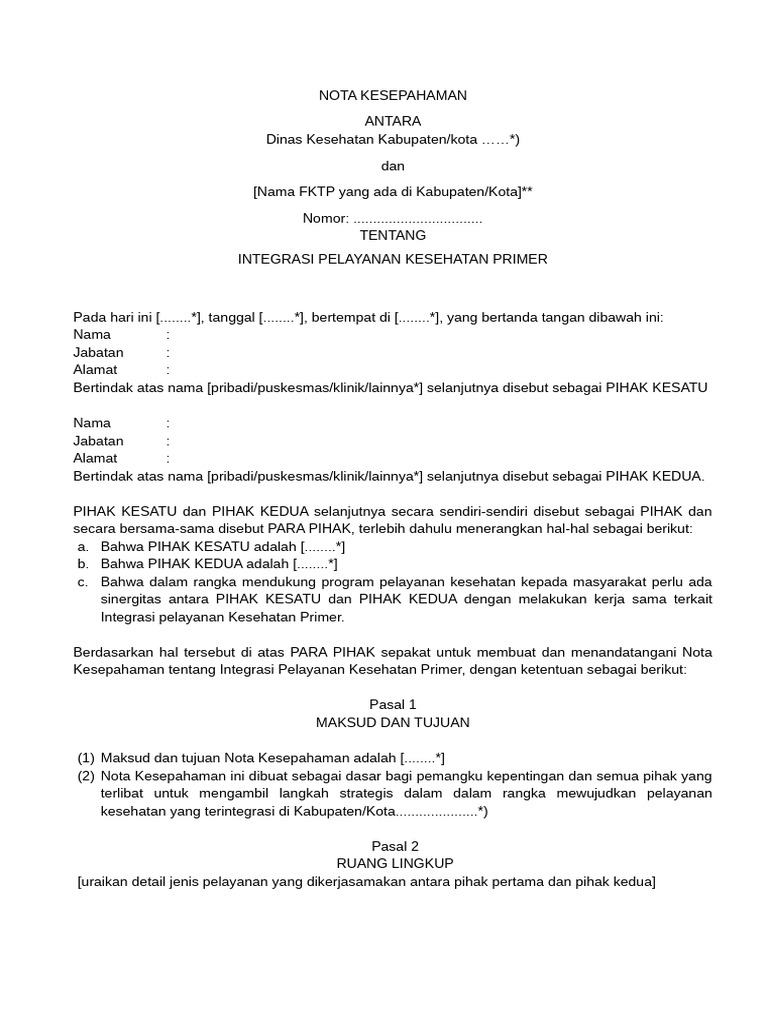 Contoh Format Mou Integrasi FKTP | PDF