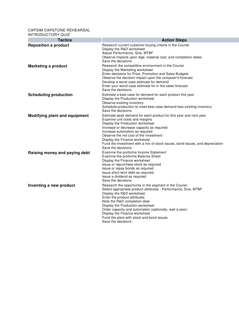 Capsim Capstone Introductory Quiz | PDF