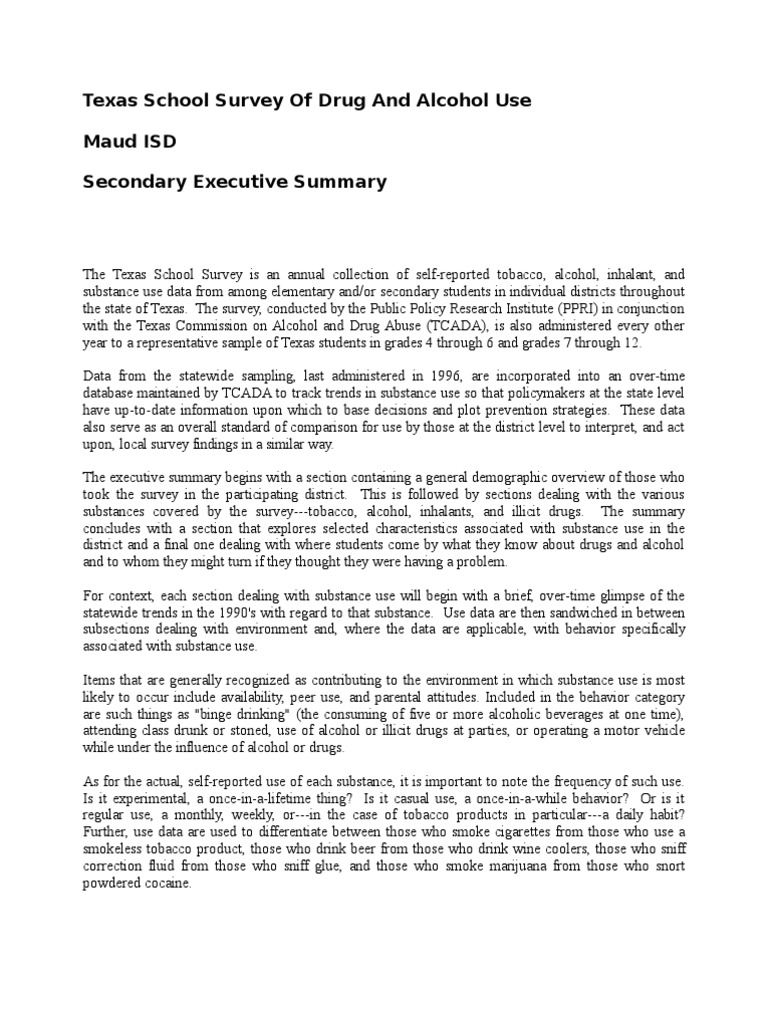 BOWIE COUNTY - Maud ISD - 1997 Texas School Survey of Drug and Alcohol ...