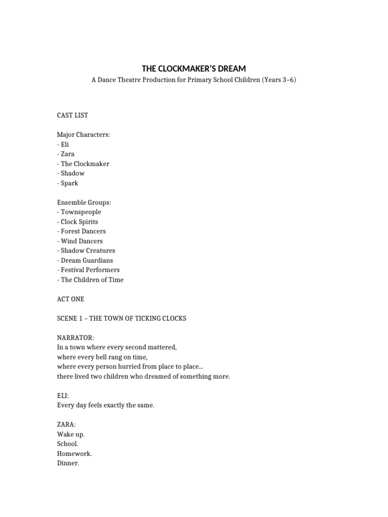 The_Clockmakers_Dream_Dance_Theatre_Script | PDF | Dream