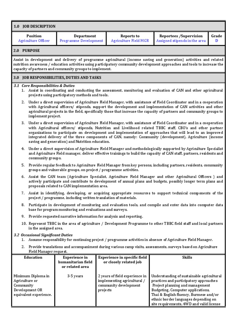 Agriculture Officer Job Responsibilities | PDF | Social Science ...