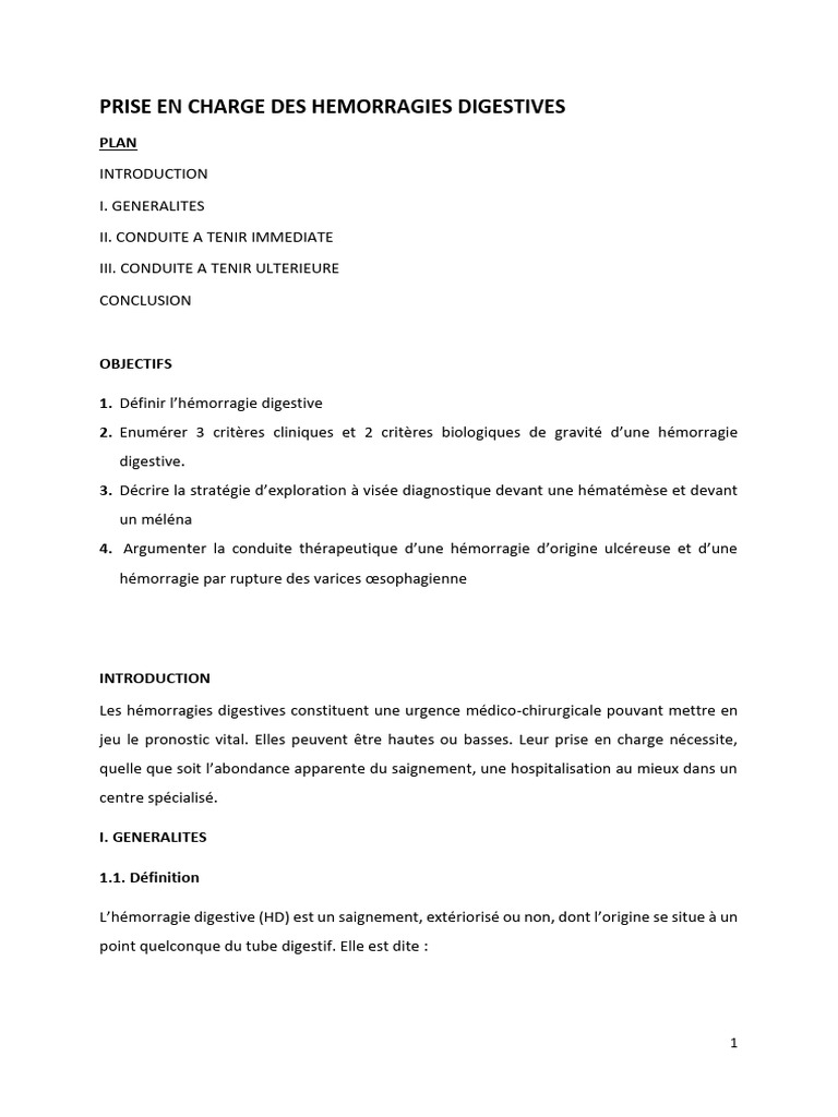 Prise en Charge Des Hemorragies Digestives 2024 | PDF | Saignement ...