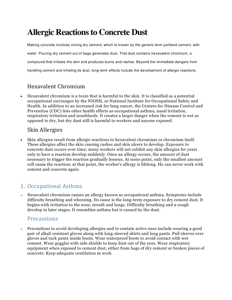 Concrete Dust Allergy Risks and Precautions | PDF | Science & Mathematics